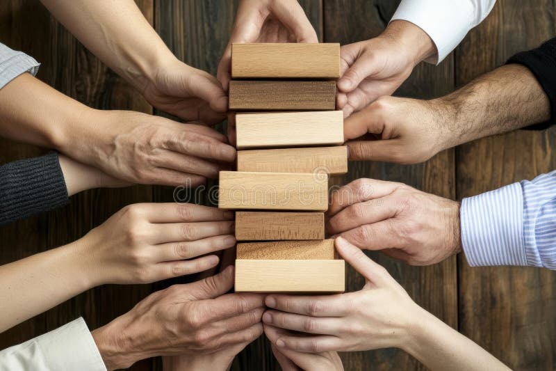 Hands Supporting Wooden Blocks, Collaboration and Teamwork in ...