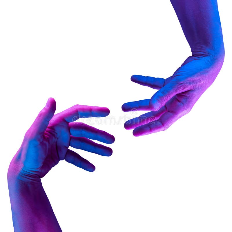 Hands in a Surreal Style in Violet Blue Neon Colors. Modern Psychedelic ...