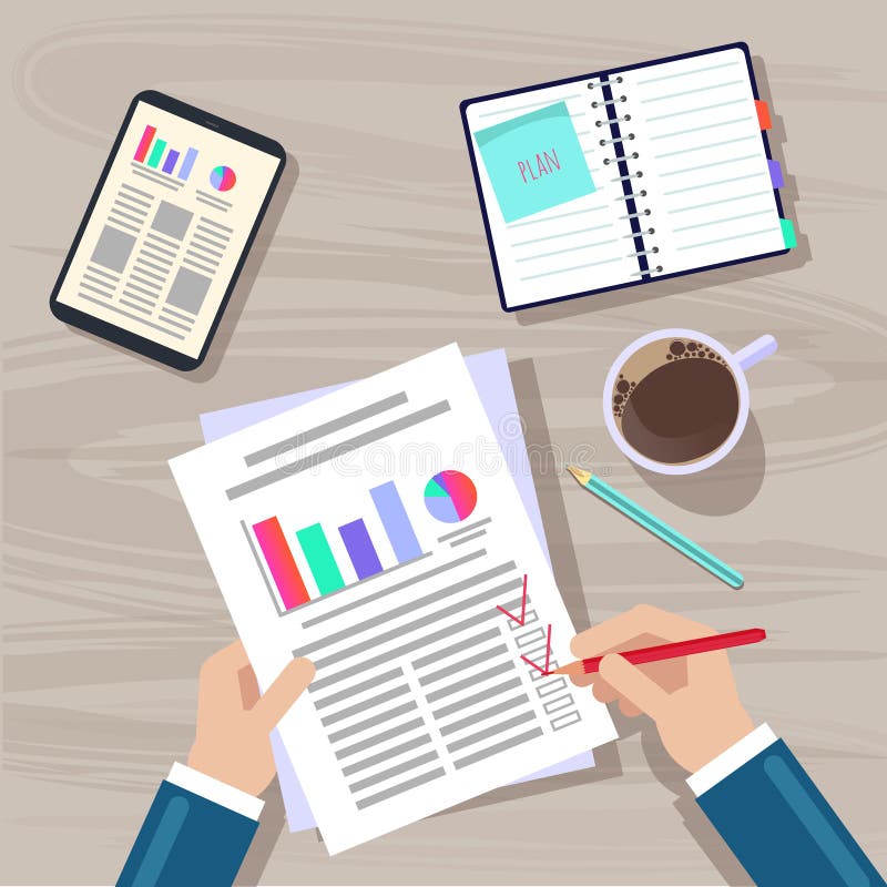 Hands on the Table. a Businessman Writes a Project Plan on a Sheet ...