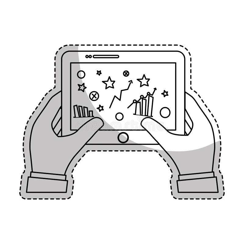 Hands with tablet device stock illustration. Illustration of digital ...