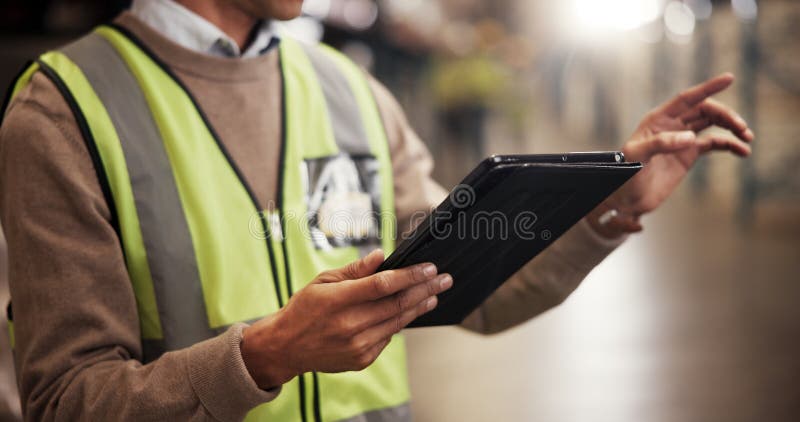 Hands, Tablet and Distribution at Warehouse, Logistics or Check ...
