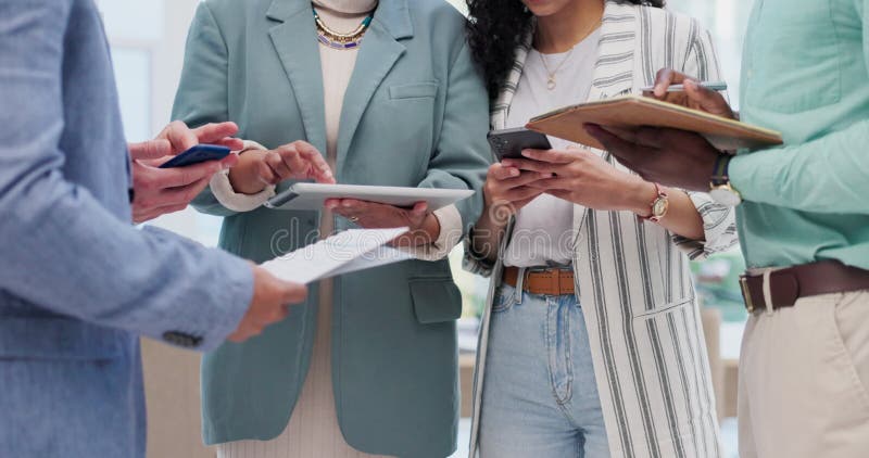 Hands, Tablet and Group Teamwork of Business People Work on Meeting ...