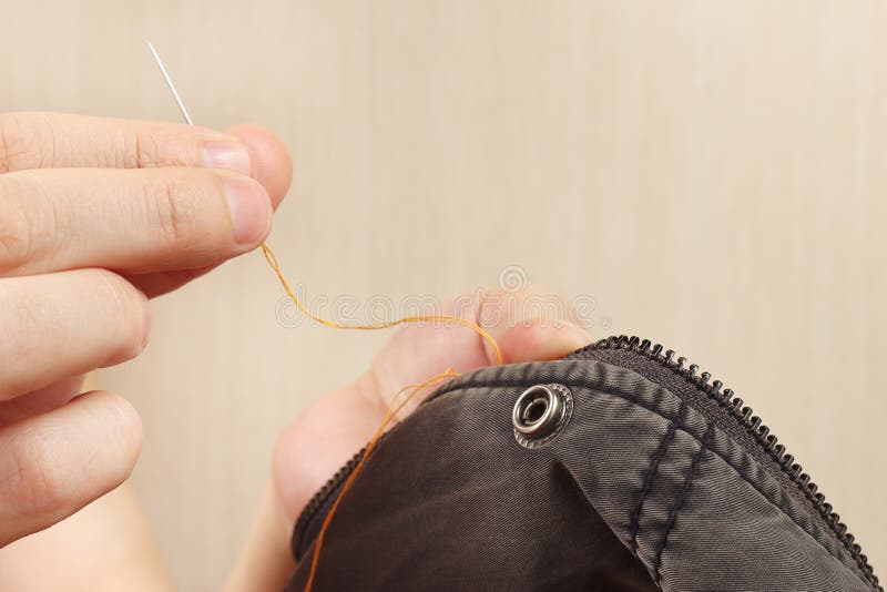 Hands of Tailor Sew Durable Cloth Bag with Needle Close Up Stock Photo ...