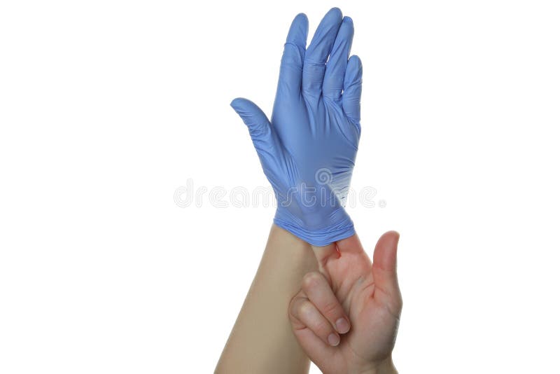 Hands Take Off Medical Glove, Isolated on White Stock Image - Image of ...