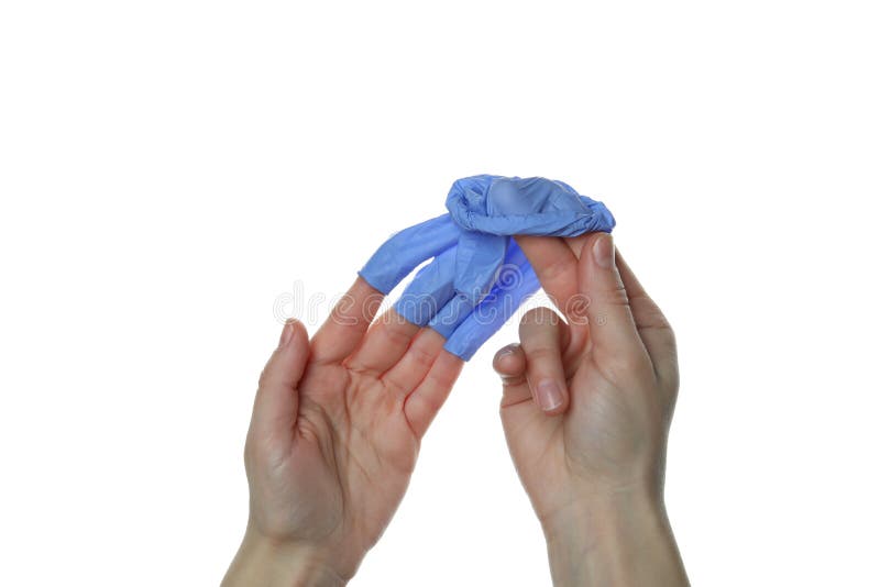 Hands Take Off Medical Glove, Isolated on White Stock Photo - Image of ...