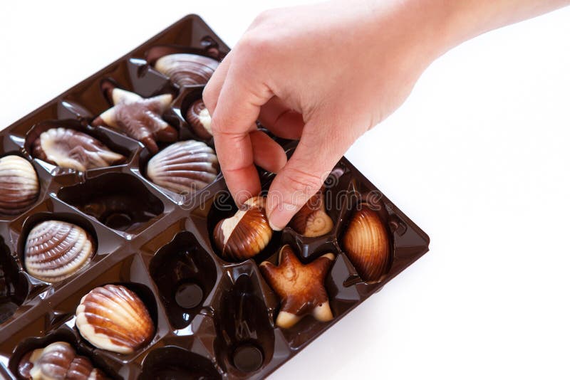 Hands Taking Chocolate Candy in Box Stock Photo - Image of delicate ...