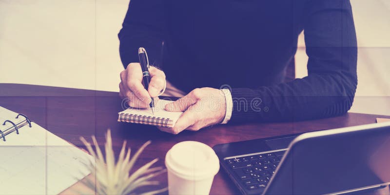 Hands Taking Notes on Notebook, Geometric Pattern Stock Illustration ...