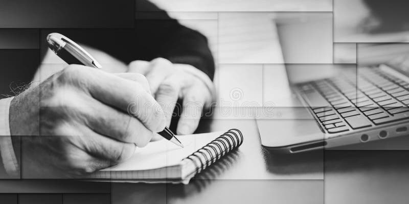 Hands Taking Notes on Notebook, Geometric Pattern Stock Photo - Image ...