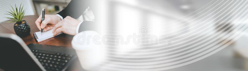 Hands Taking Notes on Notebook; Panoramic Banner Stock Photo - Image of ...