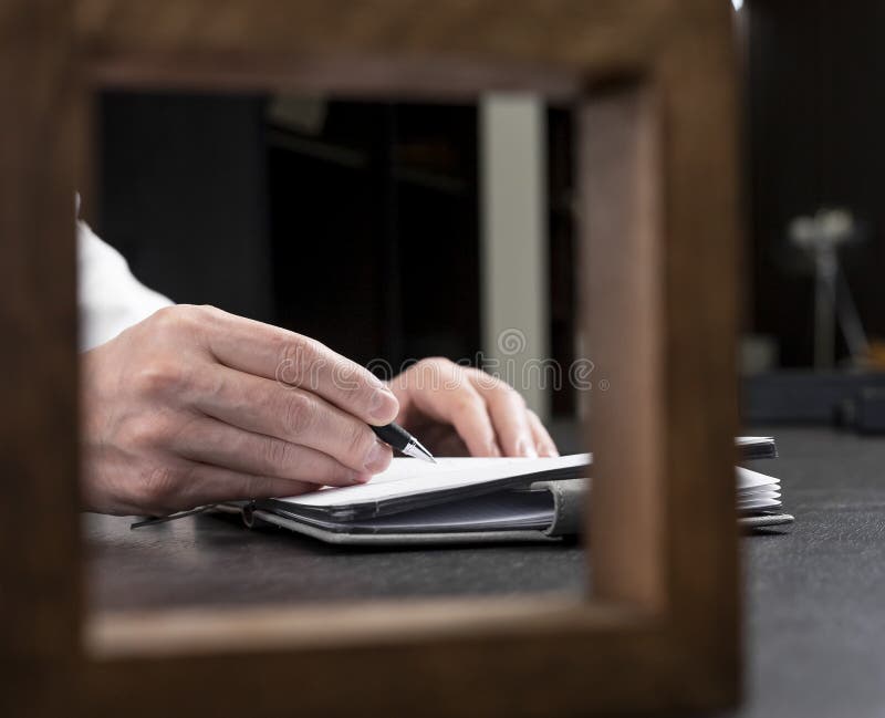 Hands Taking Notes, Writing in Note Book. Businessman Planning at ...
