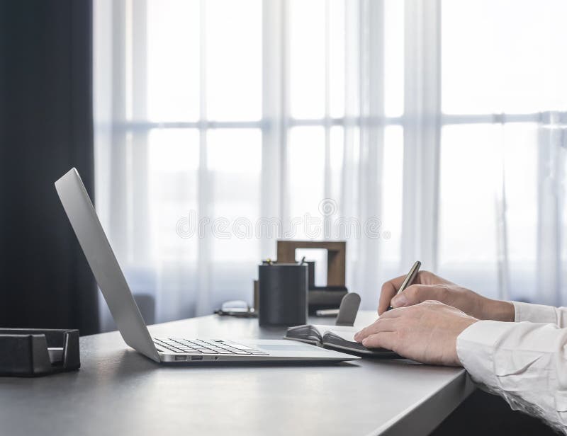 Hands Taking Notes, Writing in Planner, Notebook at Office Desk with ...