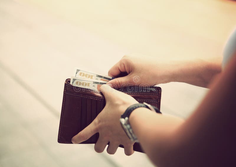 Hands Taking Out Money from Wallet Stock Photo - Image of bill, hands ...