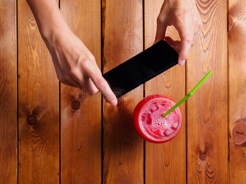 Hands Taking Photo Cocktail with Smartphone Stock Photo - Image of ...