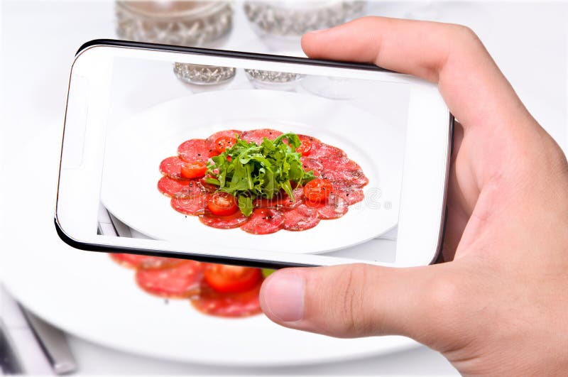 Hands Taking Photo Meat with Smartphone Stock Image - Image of ...