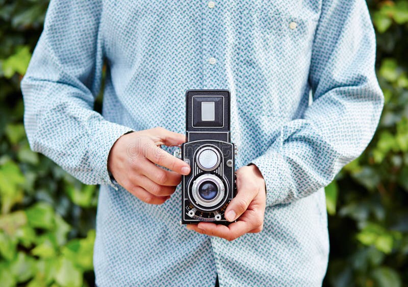 Hands Taking Photo with TLR Camera Stock Photo - Image of adult, hands ...