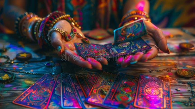 Female Hands Holding Tarot Card Stock Illustration - Illustration of ...