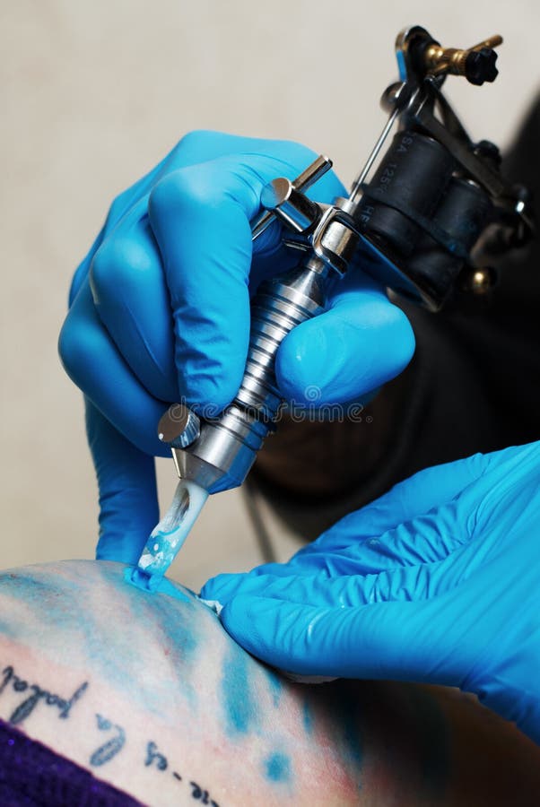 Hands of Tattooist Create a Tattoo Stock Image - Image of male, client ...