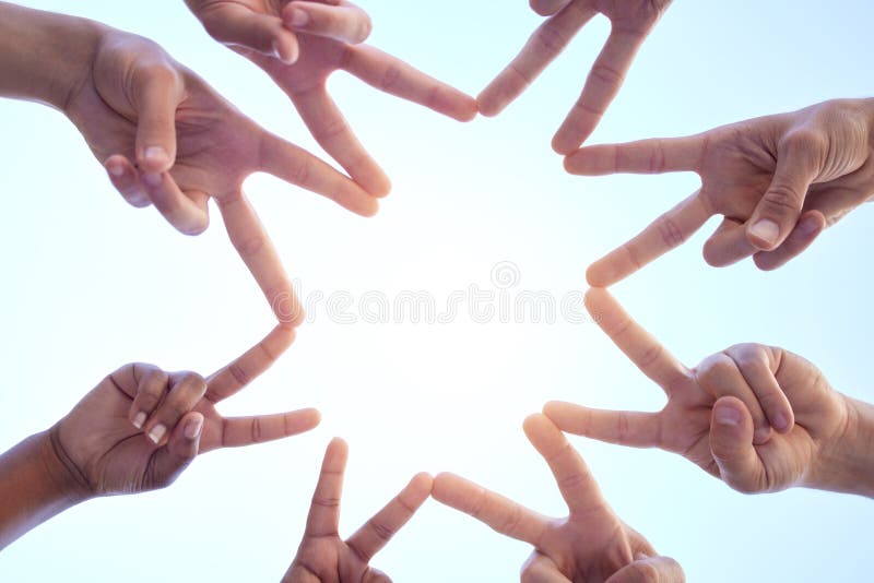 Hands, Teamwork and Star for Peace Outdoor with Solidarity, Community ...
