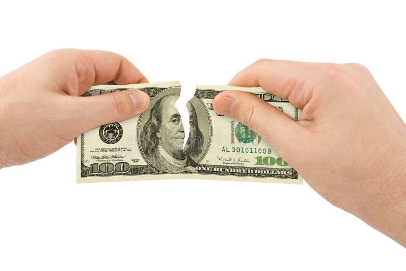 Hands tear money stock photo. Image of isolated, currency - 22792206