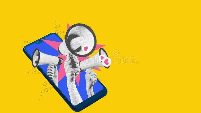 Hands with Three Megaphones Stacking Out Phone Screen Symbolizing ...