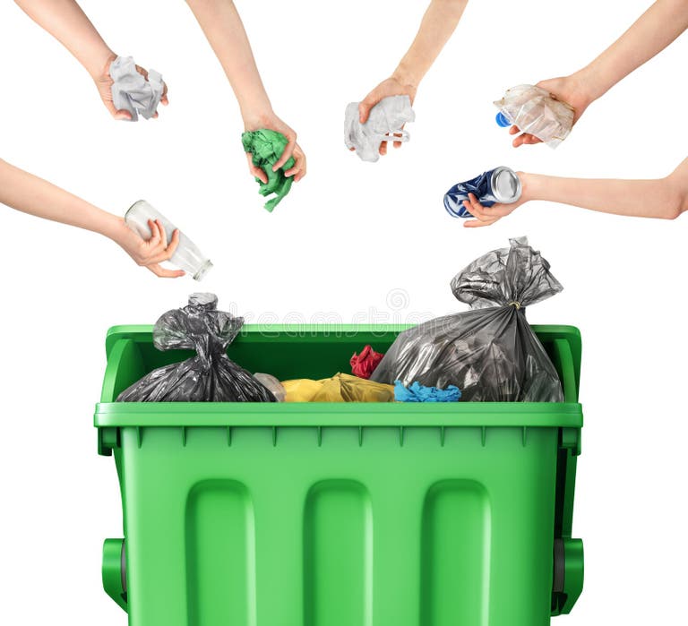 Hands Throw Garbage into a Trash Can on a White Stock Photo - Image of ...
