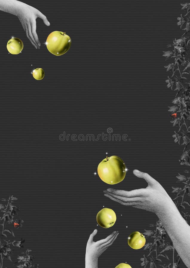 Hands Throwing Green Apples on Black Background Stock Image - Image of ...