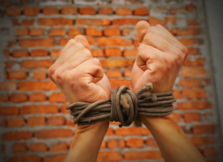 Hands tied up with rope stock photo. Image of depression - 21610746