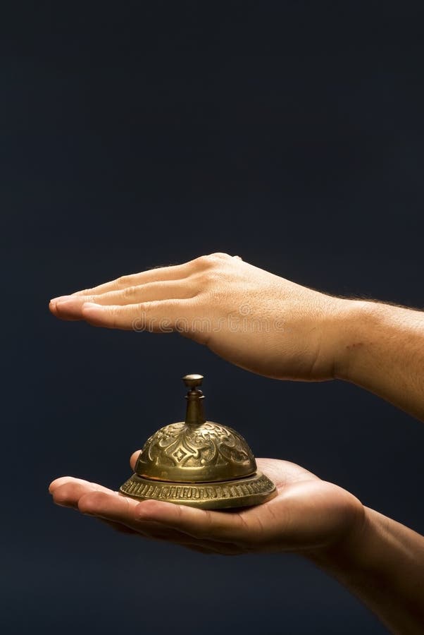 Hands about To Press Old Bell Stock Image - Image of desk, palm: 25888681