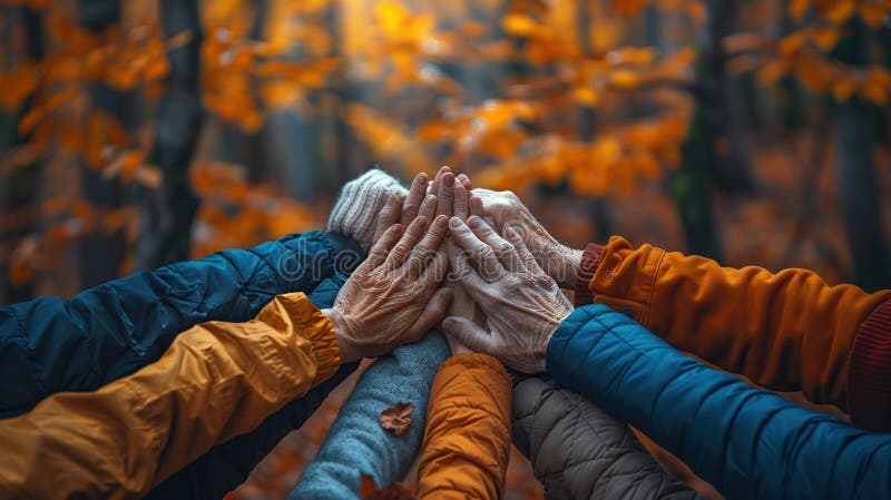 Hands Together in Autumn Woods Stock Illustration - Illustration of ...