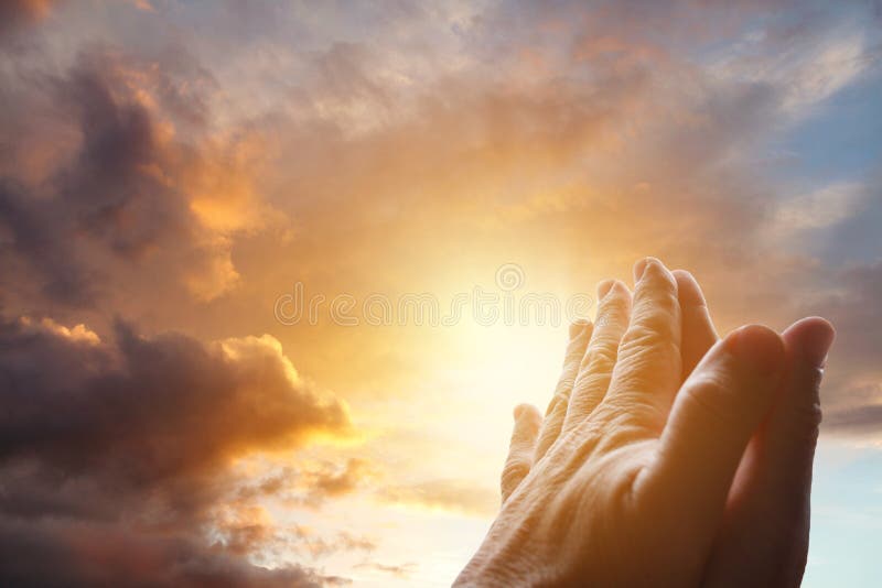 Prayer hands in sky stock image. Image of pray, christian - 172270369