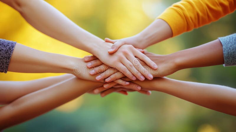 Hands Together Showing Unity and Teamwork Outdoors Stock Illustration ...