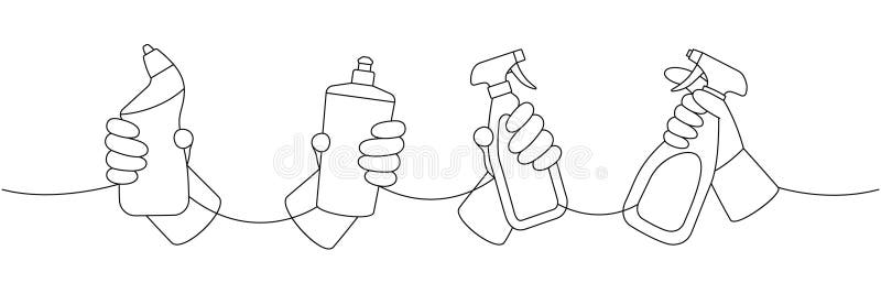 Hands with Toilet Cleaners One Line Continuous Drawing. Cleaning ...