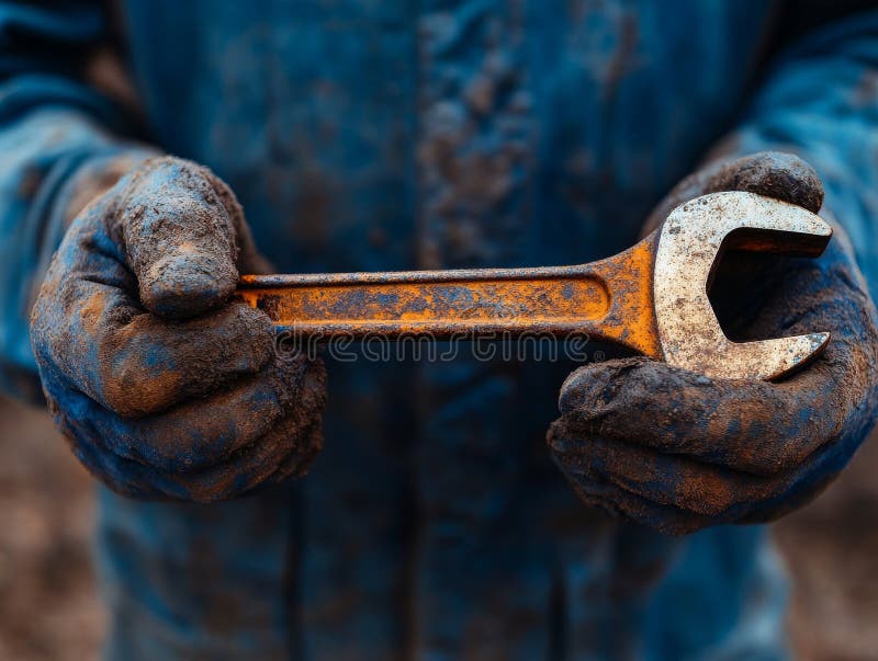 Hands Toiling Away, Holding a Dirty Tool, Showcasing Relentless Hard ...