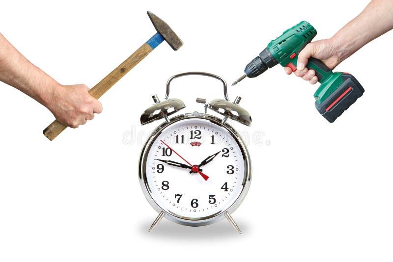 Hands with Tool Break the Alarm Clock Stock Photo - Image of retro ...