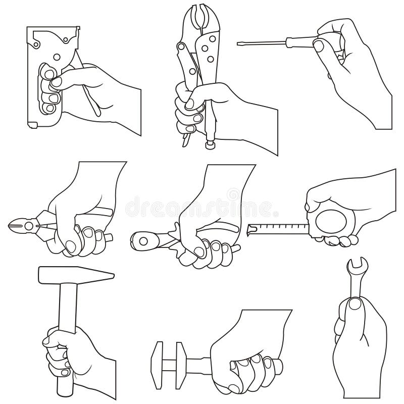Hands with tools icons stock vector. Illustration of tool - 17386342