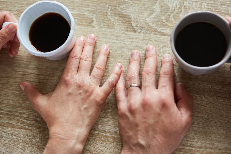 Hands Touch Tenderly while Drinking Coffee Stock Image - Image of ...