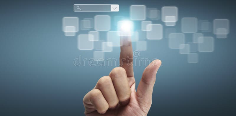 Hands Touching Button Screen Interface Global Connection Customer ...