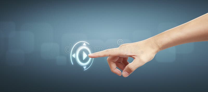 Hands Touching Button Screen Interface Global Connection Customer ...