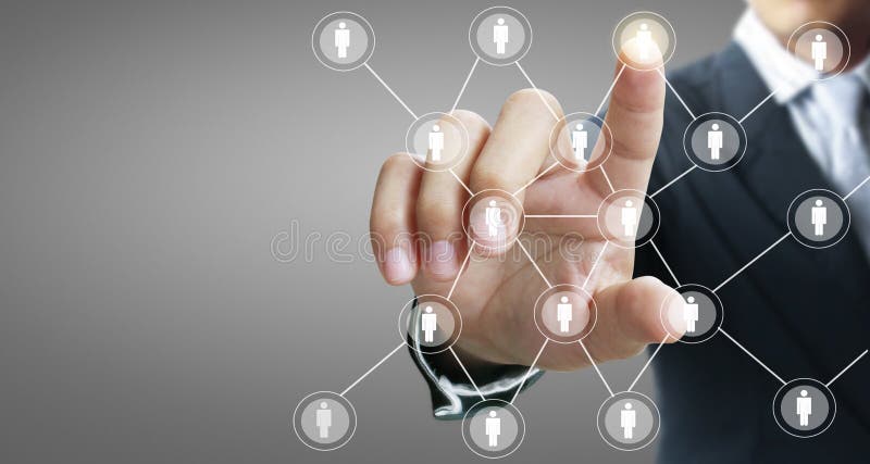 Hands Touching Button Screen Interface Global Connection Customer ...