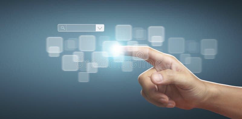 Hands Touching Button Screen Interface Global Connection Customer ...