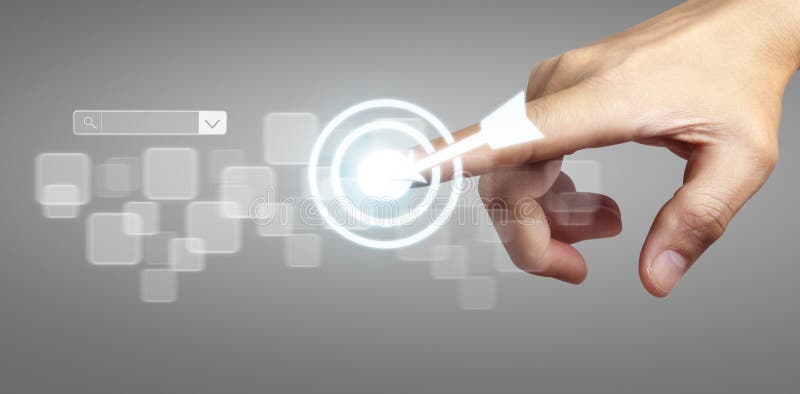 Hands Touching Button Screen Interface Global Connection Customer ...