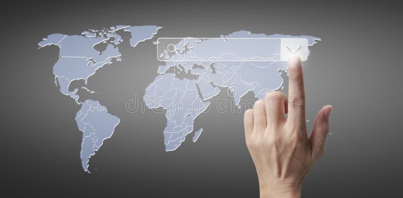 Hands Touching Button Screen Interface Global Connection Customer ...