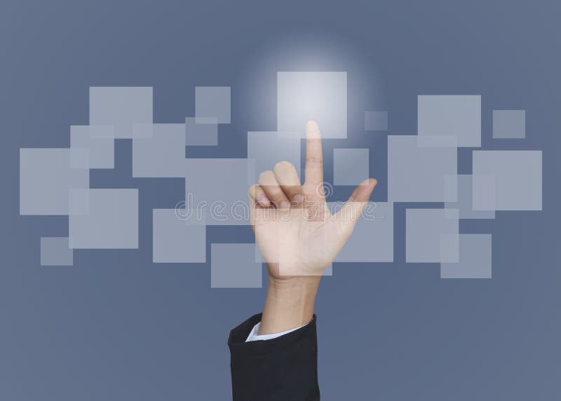 Hands Touching Button on Screen Interface Stock Illustration ...