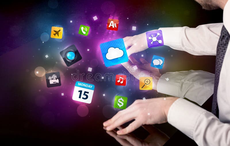 Hands Touching Interactive Table Stock Image - Image of interactive ...