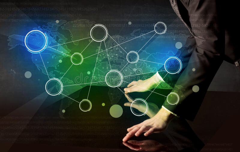 Hands Touching Interactive Table Stock Photo - Image of abstract ...
