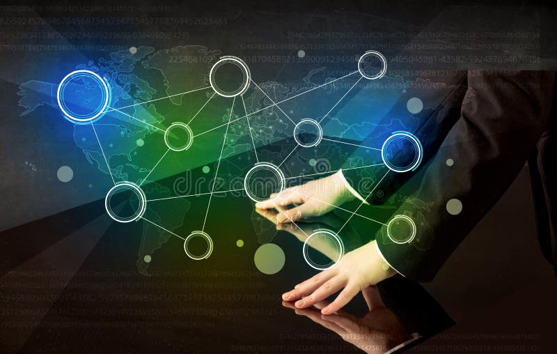 Hands Touching Interactive Table Stock Photo - Image of innovation ...