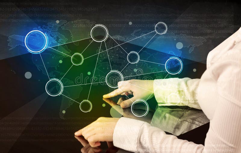 Hands Touching Interactive Table Stock Image - Image of interactive ...