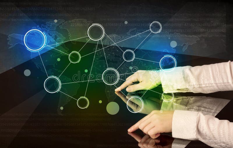 Hands Touching Interactive Table Stock Image - Image of innovation ...