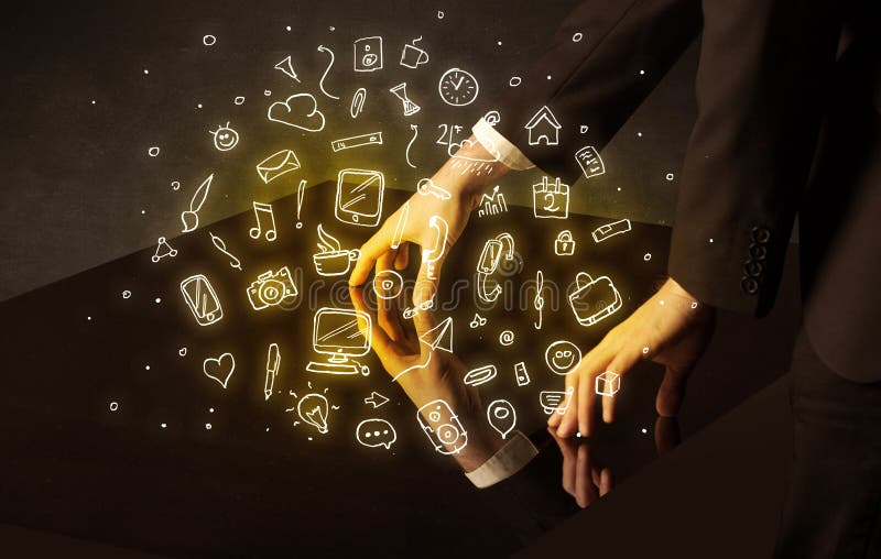 Hands Touching Interactive Table Stock Image - Image of desk, abstract ...