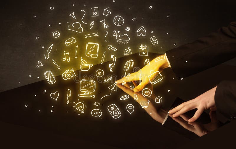 Hands Touching Interactive Table Stock Photo - Image of interface ...